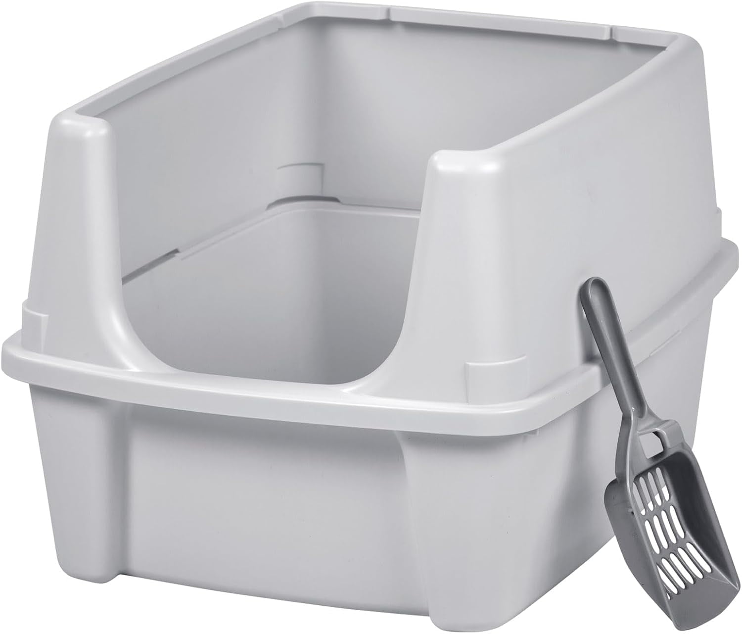 IRIS USA Open Top Cat Litter Tray with Scoop and Scatter Shield, Silver ...