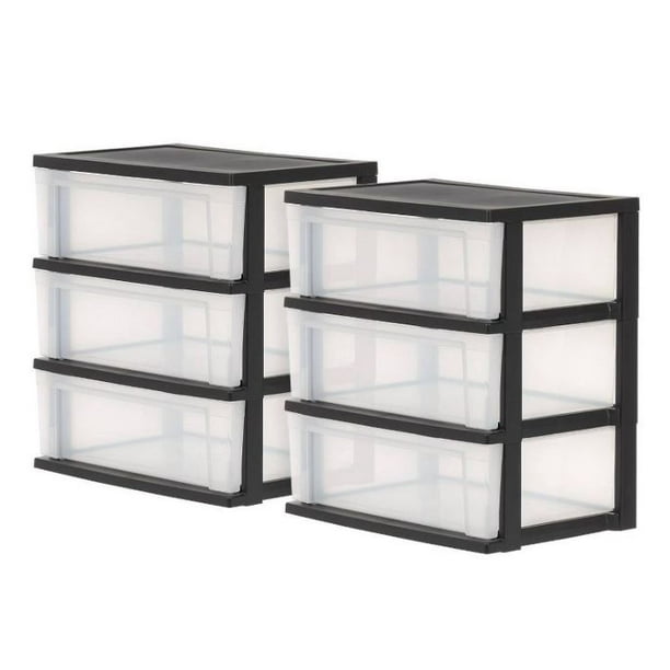 IRIS USA Plastic 3 Drawer Wide Storage Drawer Cart 2 PK - Walmart.com