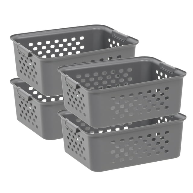 IRIS Plastic Storage Basket, Medium Shelf Basket Organizer, Gray, Set ...