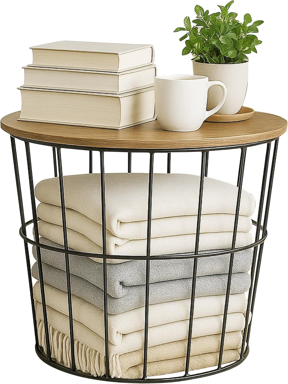 IRIS USA Round Wire Basket with Wooden Lid, 2 Pack, Potato Onion ...