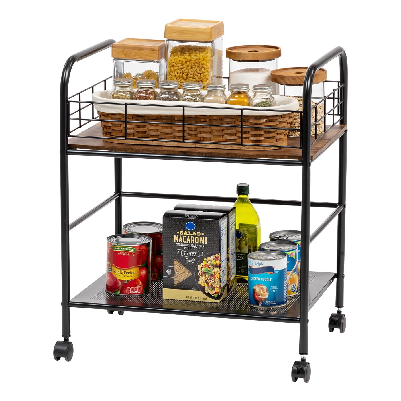IRIS USA Wide Wood and Metal Rolling Storage Cart, Brown - Walmart.com