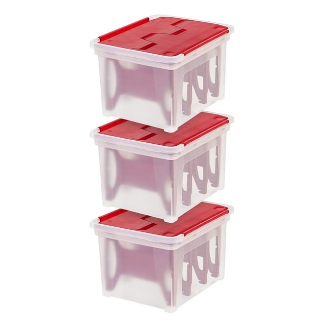 IRIS USA Wing-Lid Storage Box with 4 Light Wraps, 3 Pack, Clear/Red ...