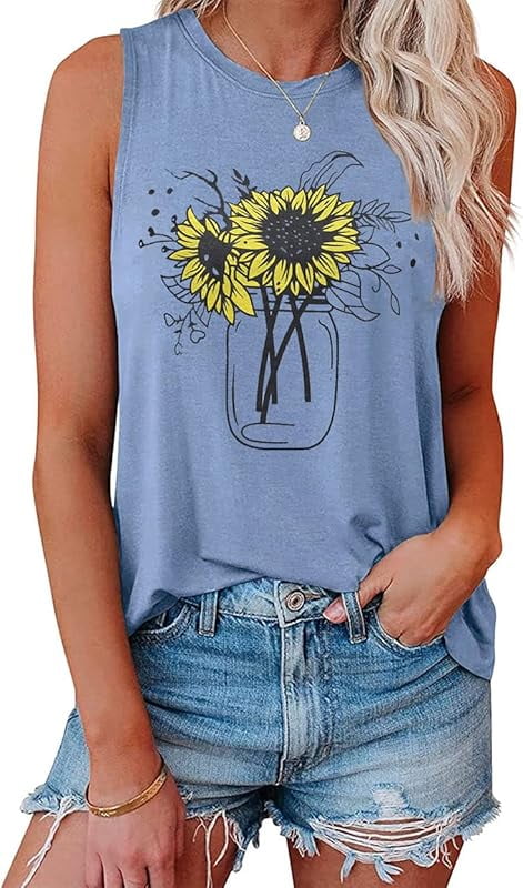 IRISGOD Womens Tank Tops Loose Fit Summer Cute Graphic Sleeveless Shirts Workout Basic Tunic ...