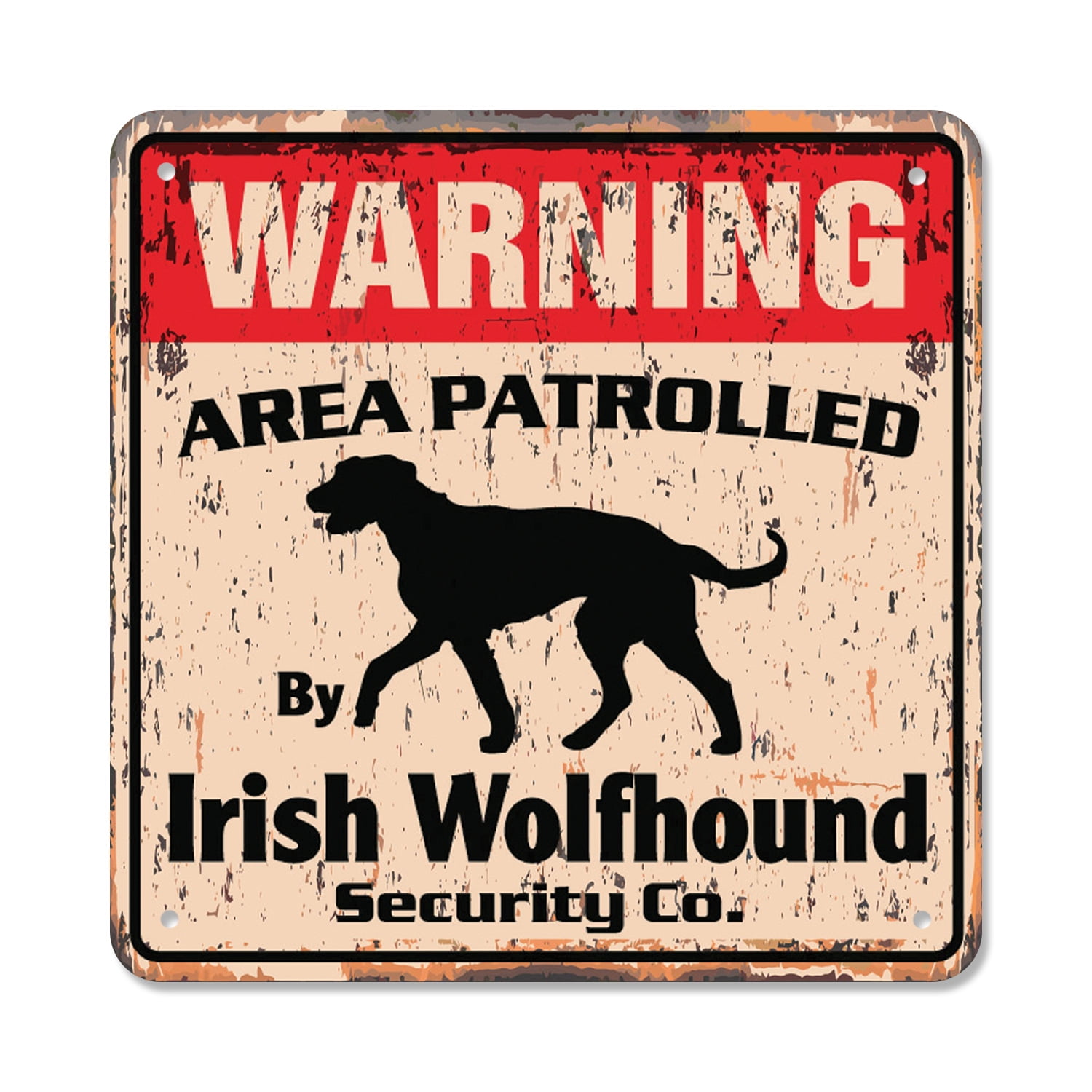 IRISH WOLFHOUND Vintage Security Sign Area Patrolled dog watch guard ...