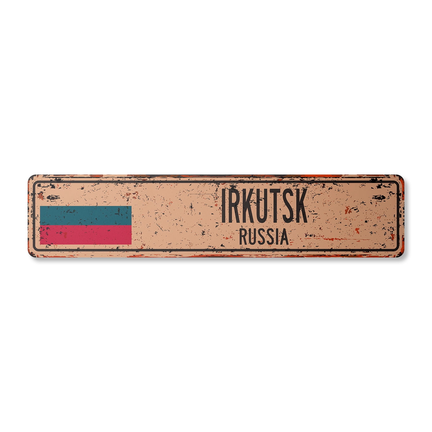 IRKUTSK RUSSIA Vintage Plastic Street Sign Russian flag city country ...