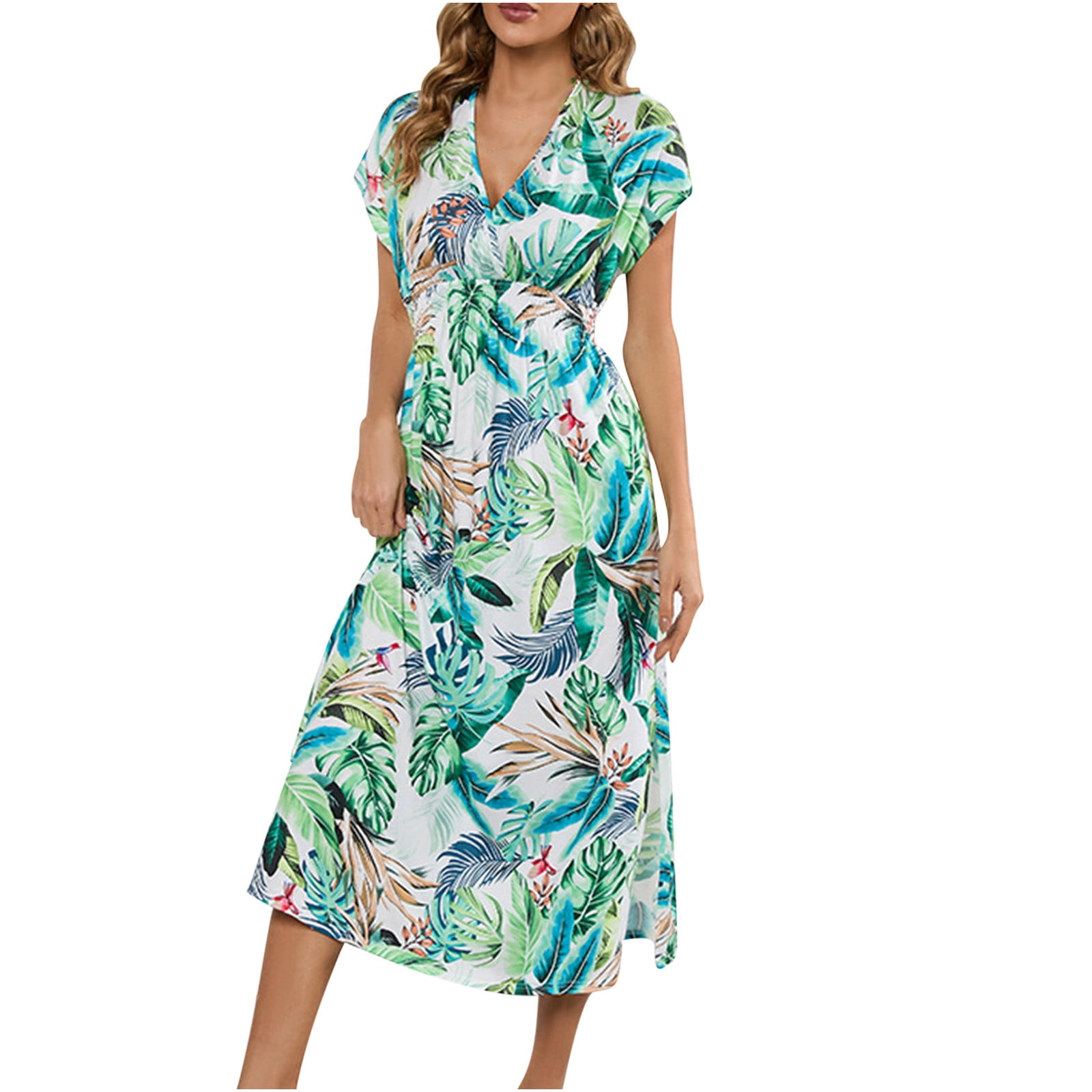 IROINNID Casual Dresses For Women Going Out Loose V-Neck Short Sleeve ...