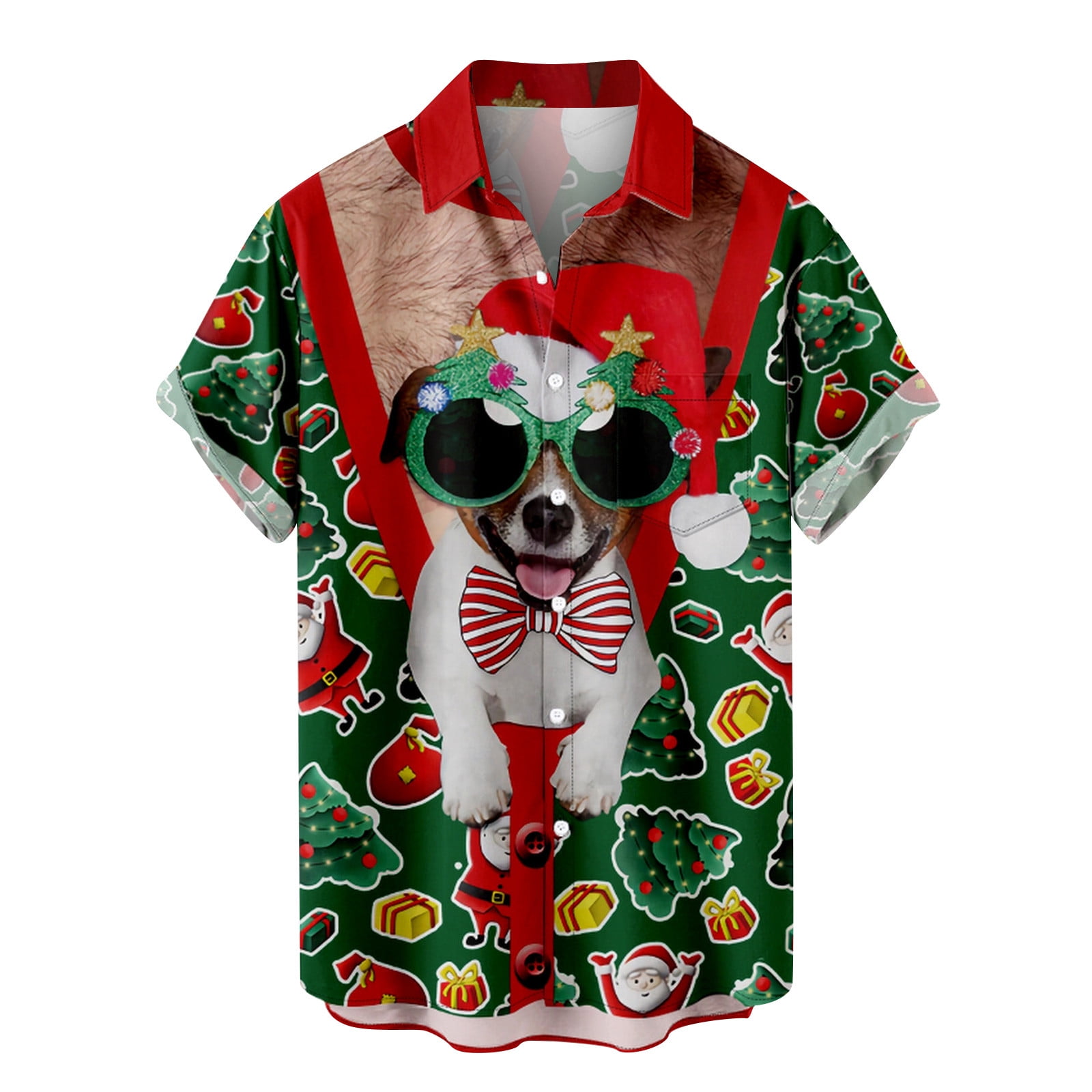 IROINNID Christmas Button Up Shirt for Men Funny Print Hawaiian Shirt ...