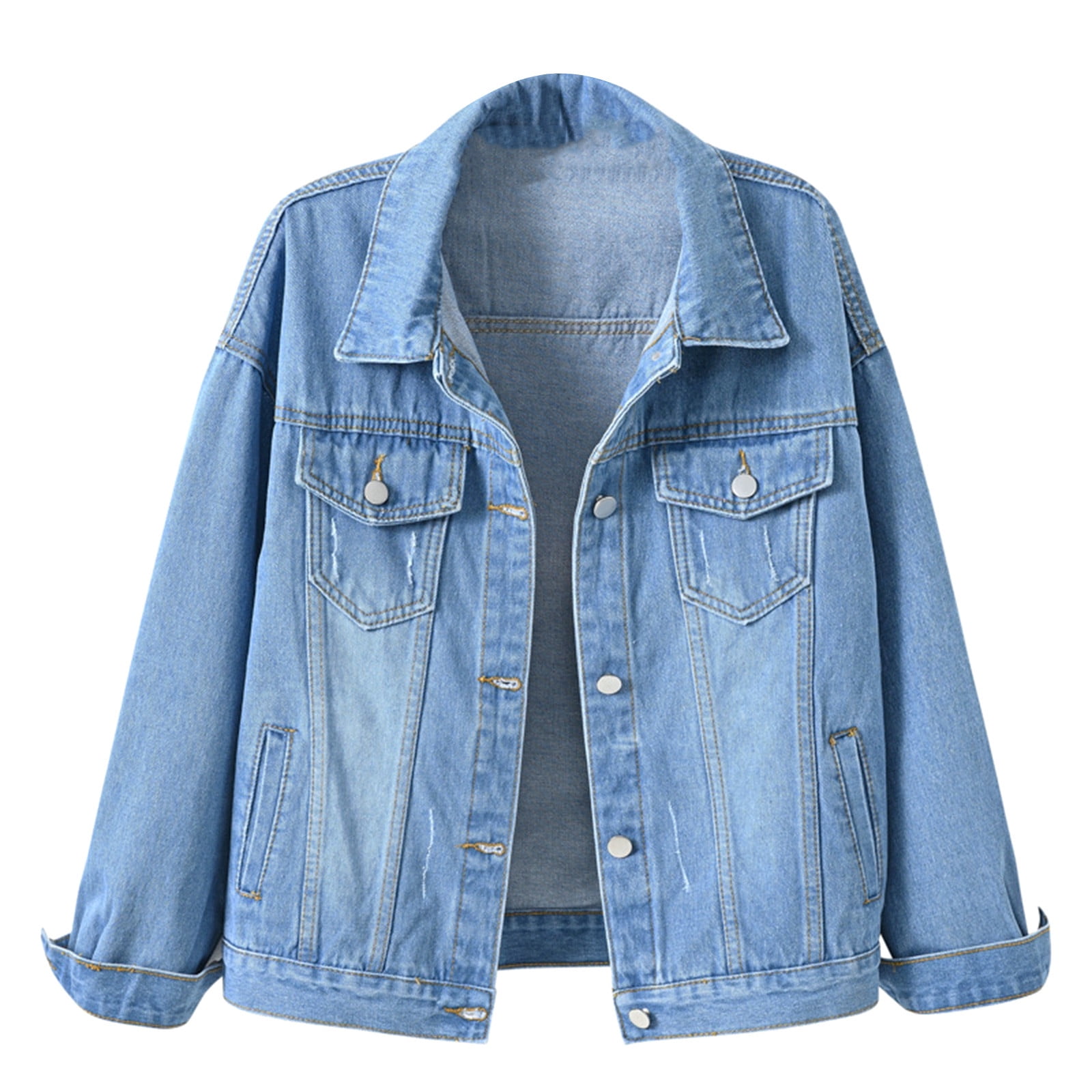 IROINNID Denim Jacket for Women Deals Long Sleeve Turndown Lapel Light ...