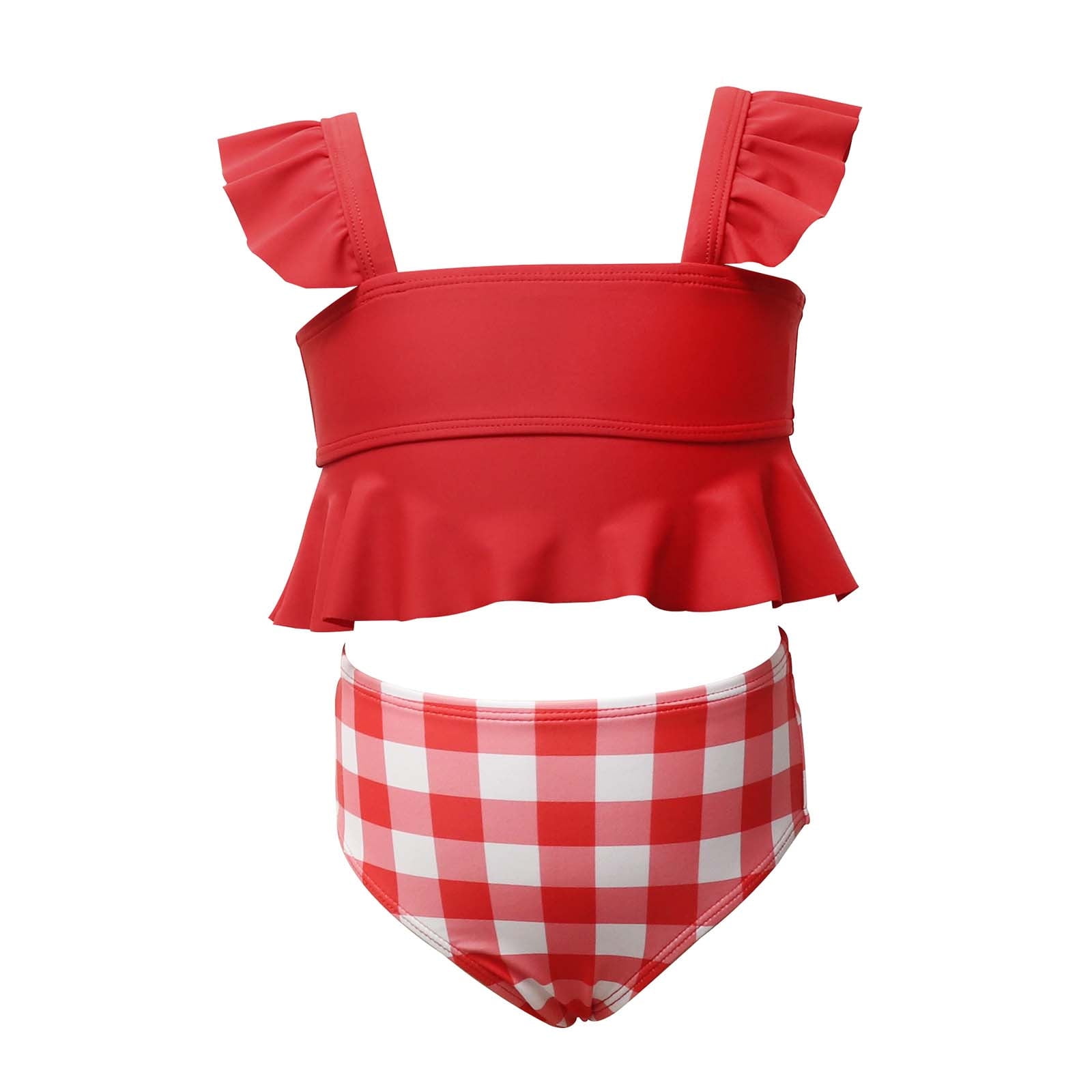 IROINNID Girls 2PCS Summer Crop Ruffle Swimwear Plaid Swimsuit ...