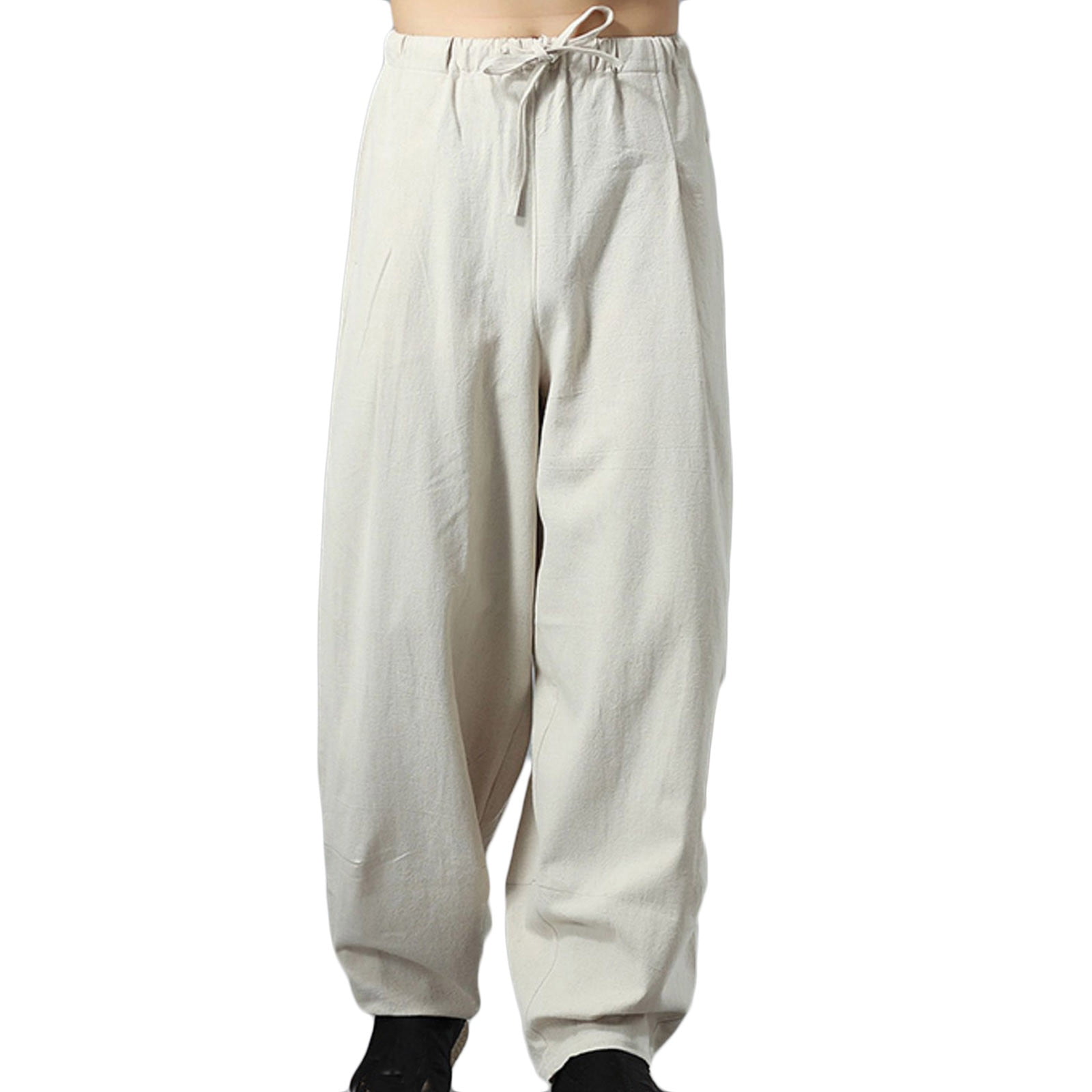IROINNID Harem Pants for Men Wide Leg Cotton Linen Oversized Loose Fit ...