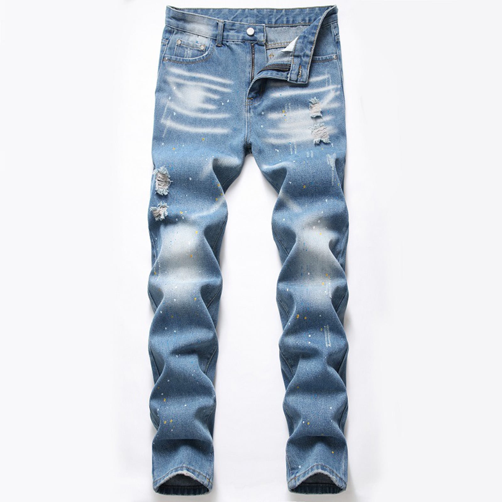 IROINNID Jean Pants For Men Light Wash High End Stretch Retro Frayed ...