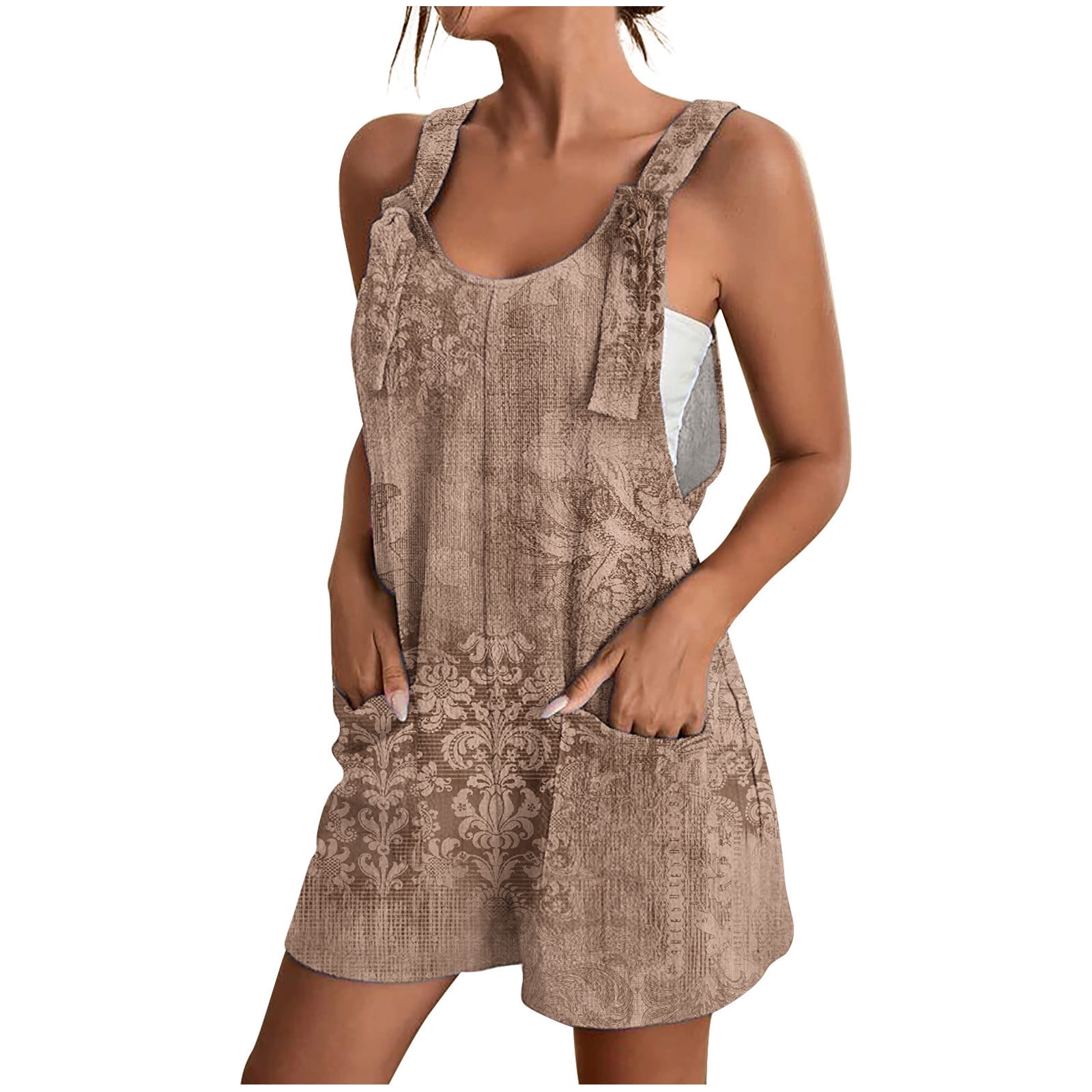 IROINNID Jumpsuits for Women Casual Shorts Printed Overalls Ruffled ...