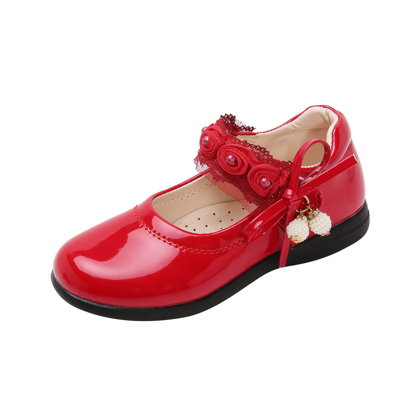 IROINNID Little Girl's Flat Shoes Pearl Buckle Princess Soft Sole PU ...