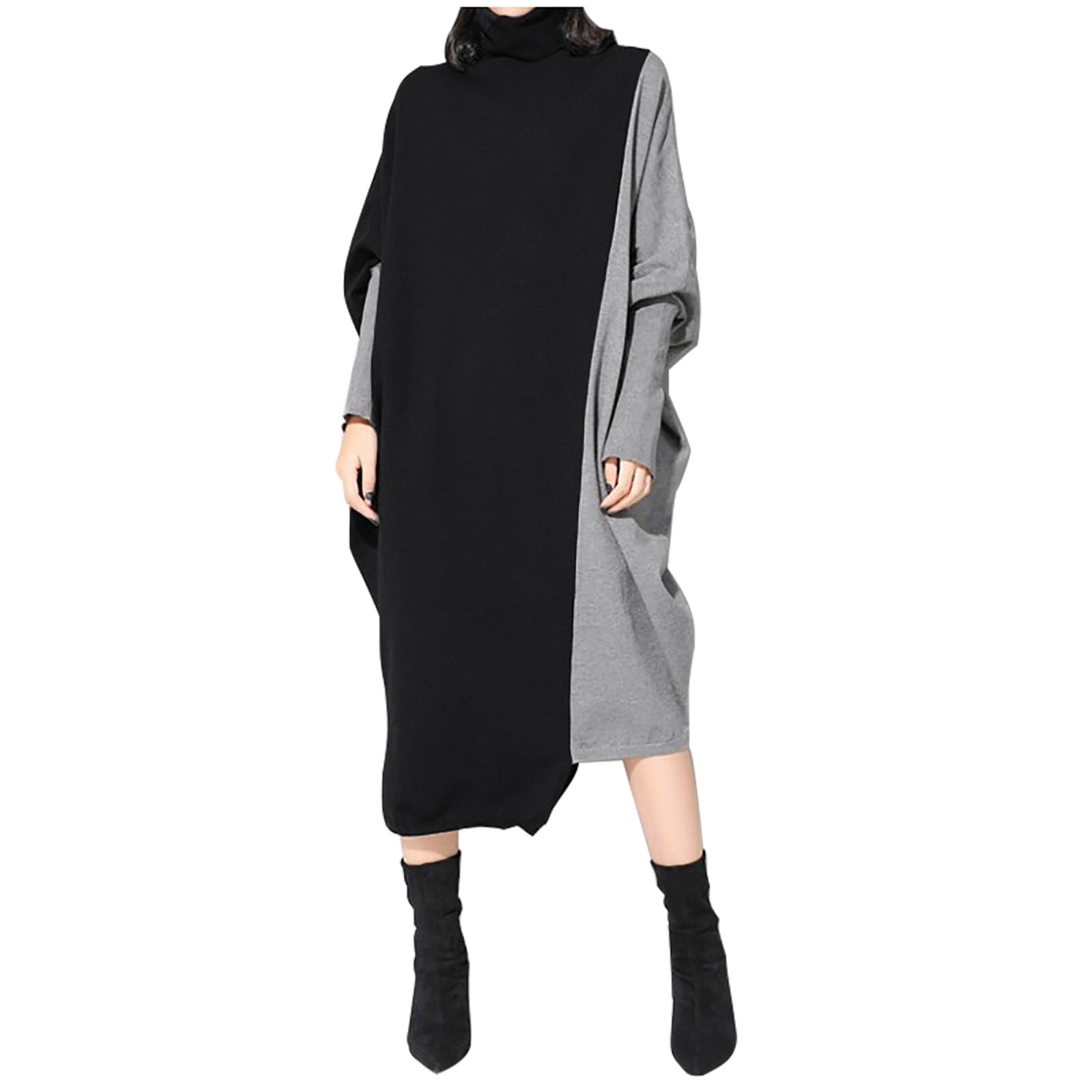 IROINNID Long Sleeve Dress for Women Patchwork Knitted Medium Length ...