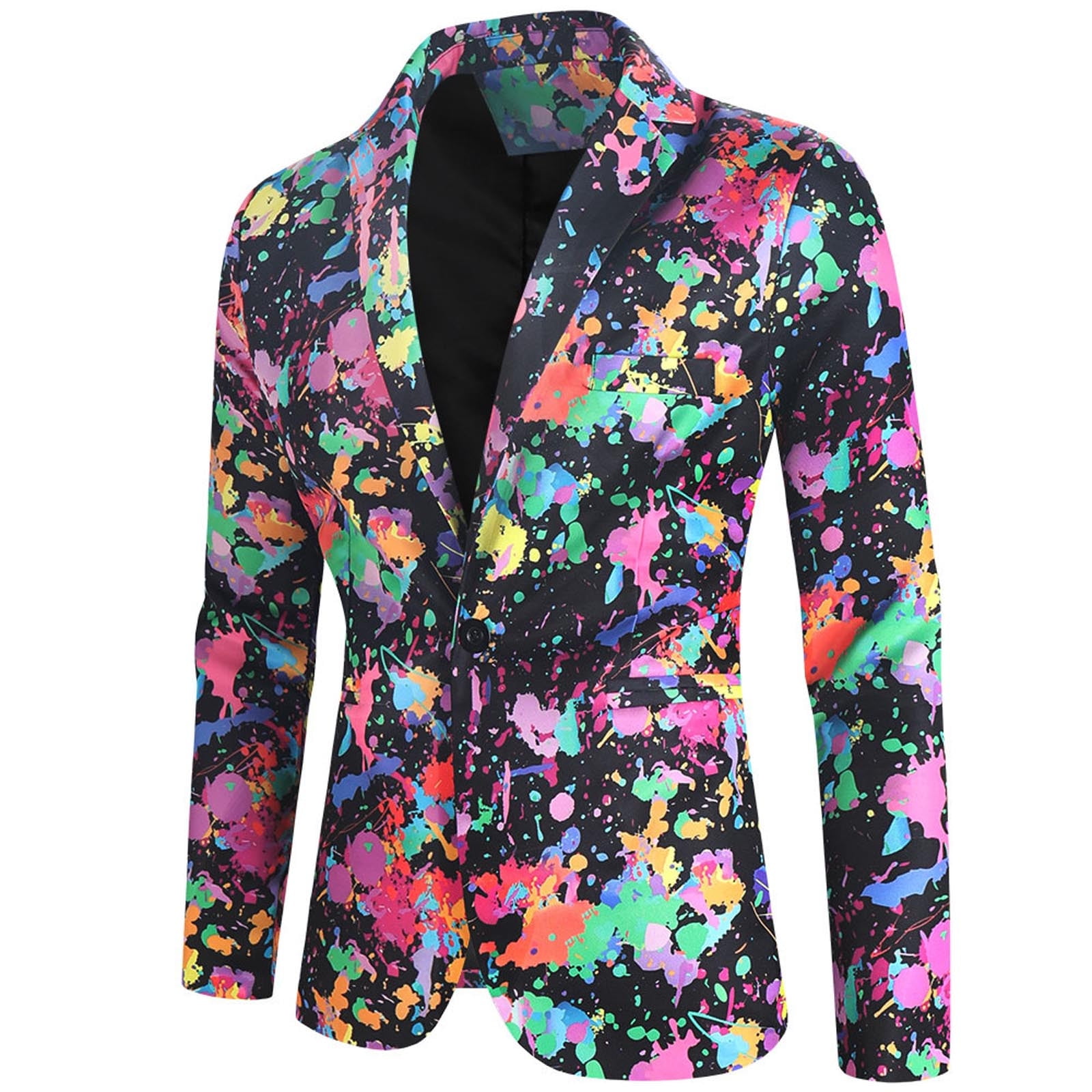 IROINNID Men's Blazer V-Neck Notch Lapel Long Sleeve Graphic Prints ...