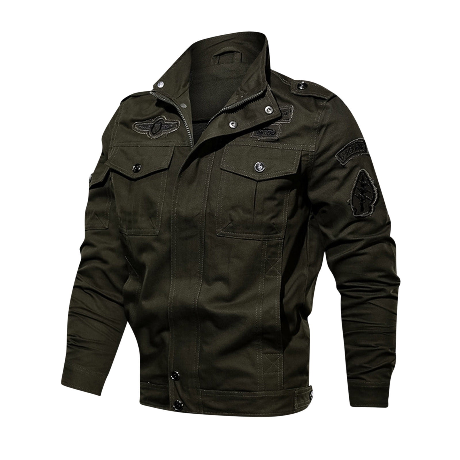 IROINNID Men's Bomber Jacket Long Sleeve Solid Color Casual Lapel Coat ...