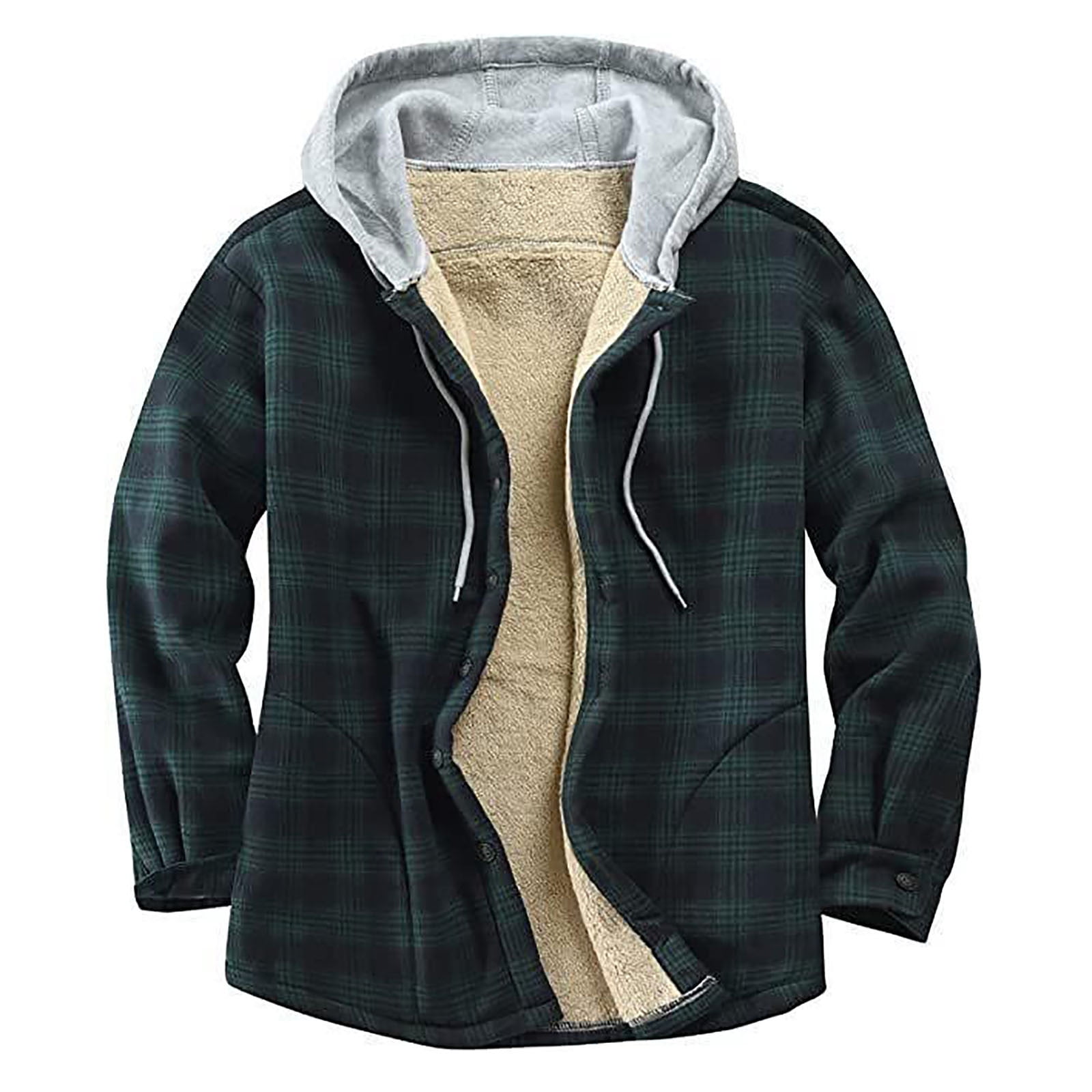 IROINNID Men's Hoodie Shacket Long Sleeve Plaid Comfy Coat 2022 Flannel ...