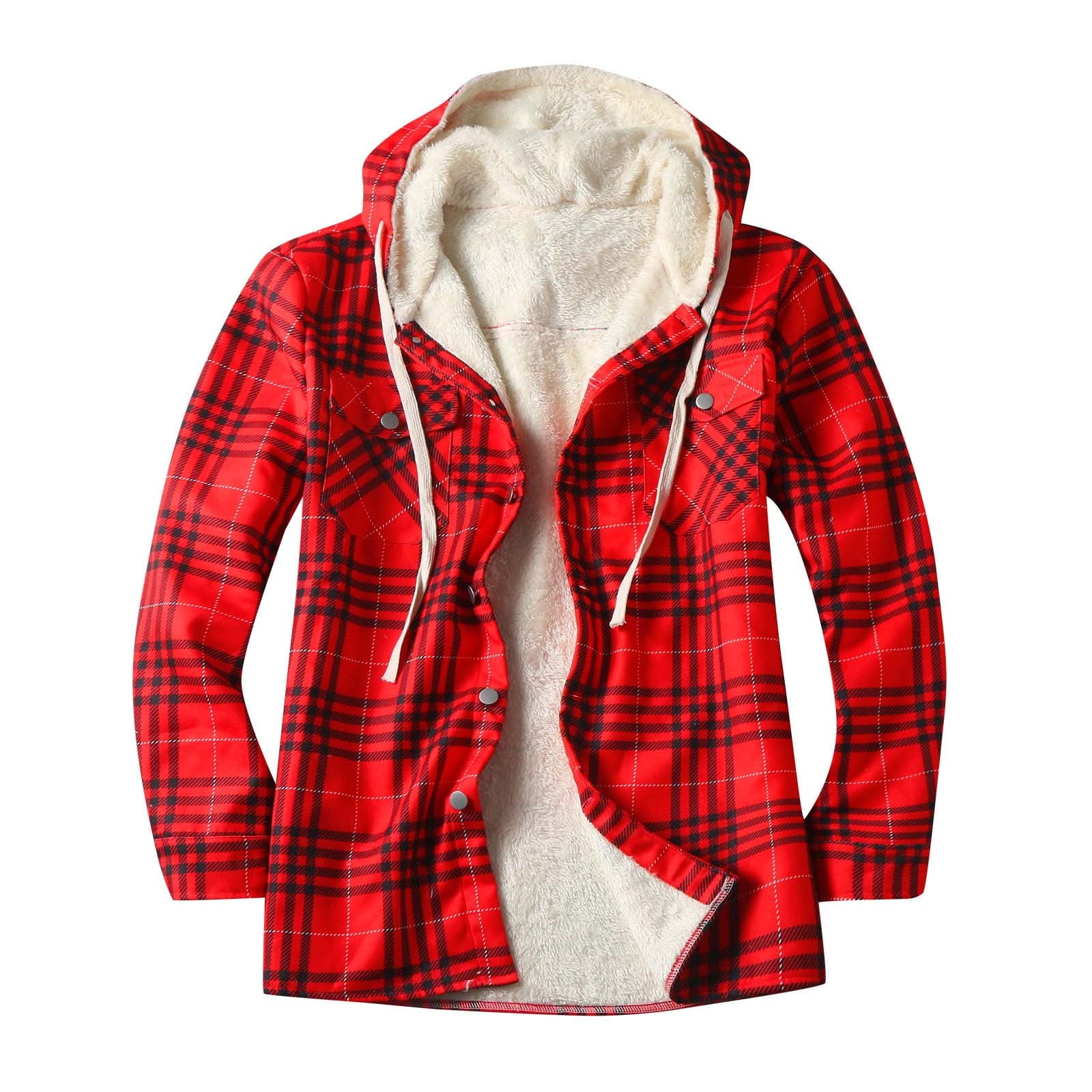 IROINNID Men's Hoodie Shacket Long Sleeve Plaid Leisure Jacket ...