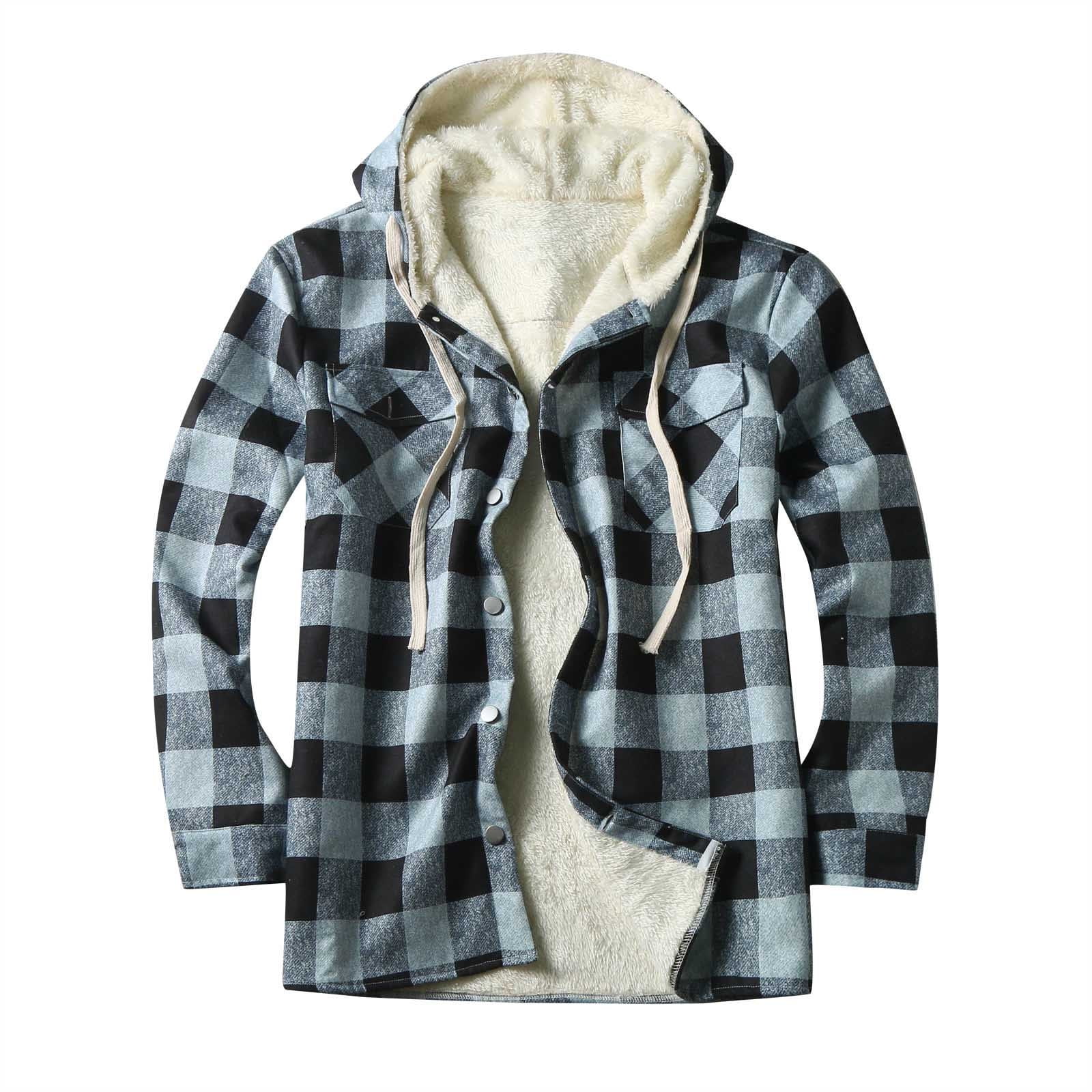 IROINNID Men's Hoodie Shacket Long Sleeve Plaid Leisure Jacket ...