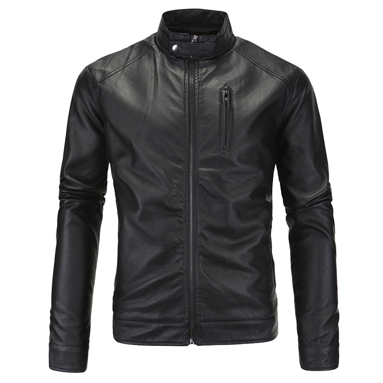 IROINNID Men's Long Sleeve Faux Leather Short Jacket Solid Color Comfy ...