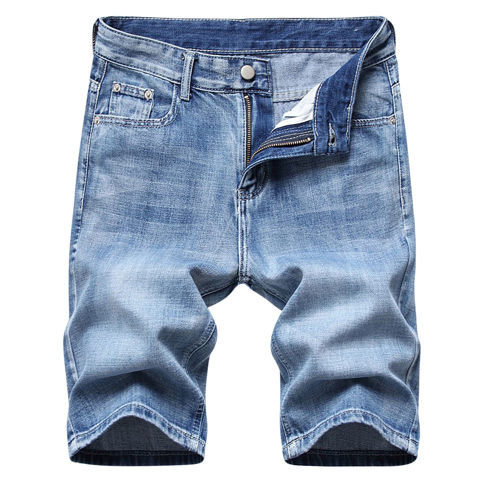 IROINNID Men's Mid-length Denim Shorts Zipper Elastic Waist Performance ...