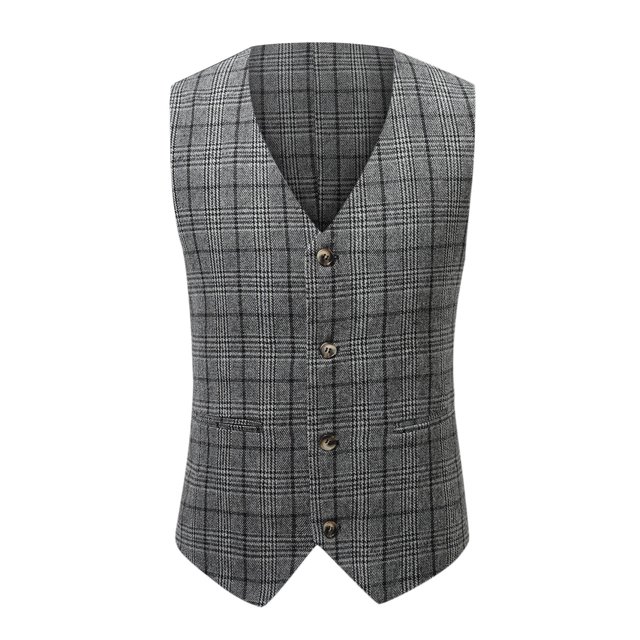 IROINNID Men's Sleeveless V-Neck Short Button Vest Plaid Casual Lattice ...