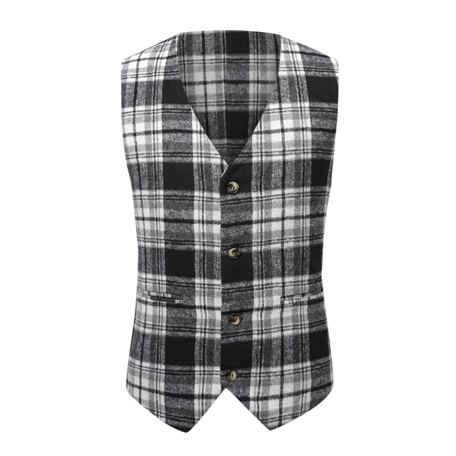 IROINNID Men's Sleeveless V-Neck Short Button Vest Plaid Comfy Lattice ...