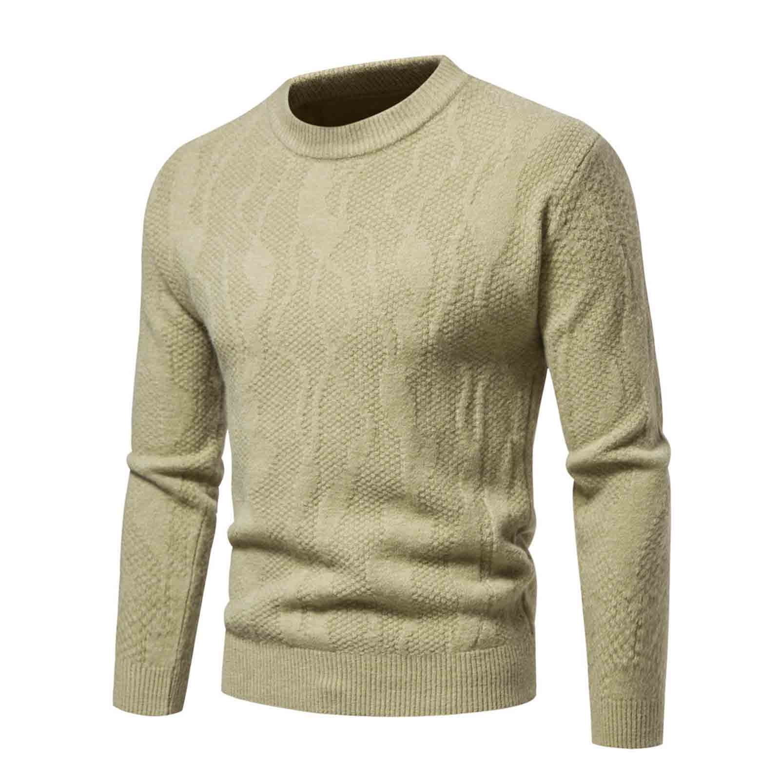 IROINNID Men's Sweater Round Neck Long Sleeve Jumper Mid-Length Solid ...