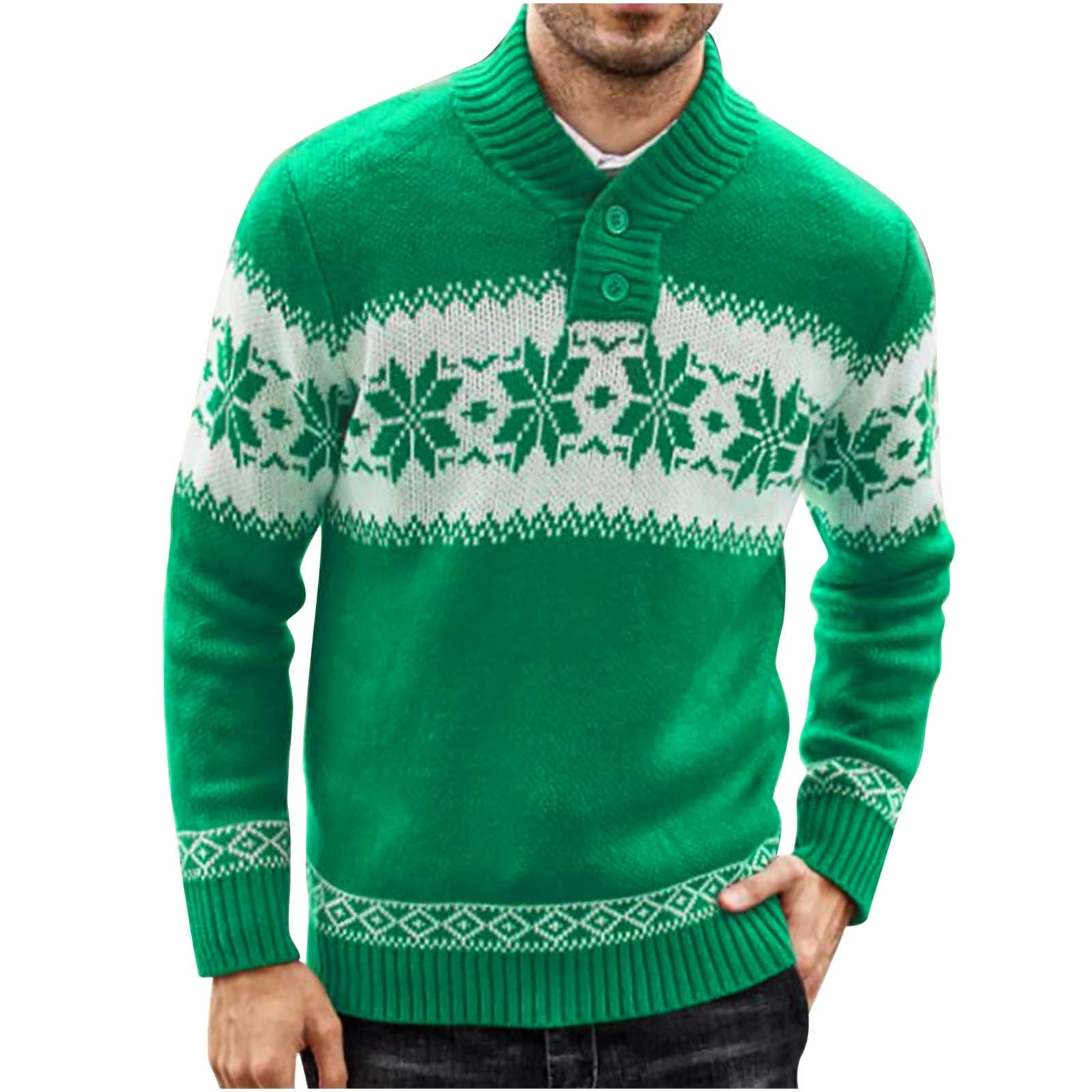 IROINNID Men's Sweater V-Neck Long Sleeve Button Mid-Length Graphic ...