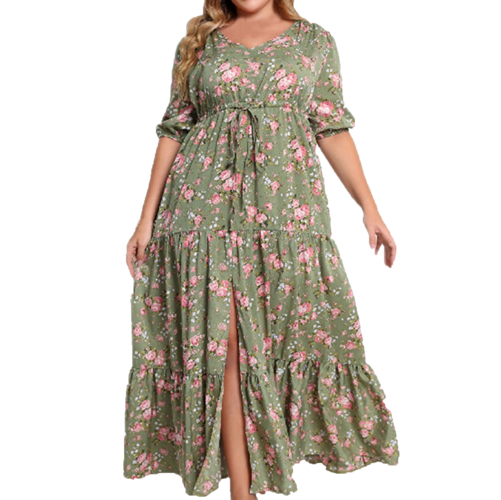 IROINNID Plus Size Dresses For Women Formal Weeding Guest Dress Print V ...