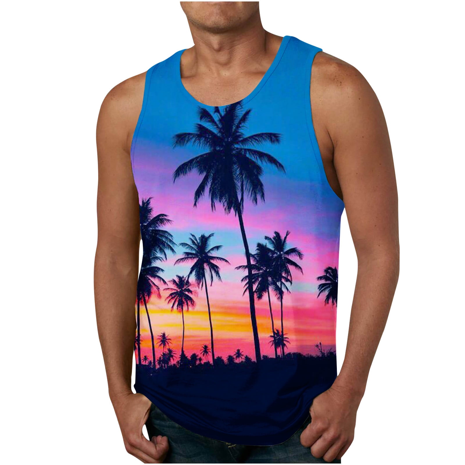 IROINNID Round Neckline Summer Tops For Men Sleeveless Hawaiian 3D Non ...
