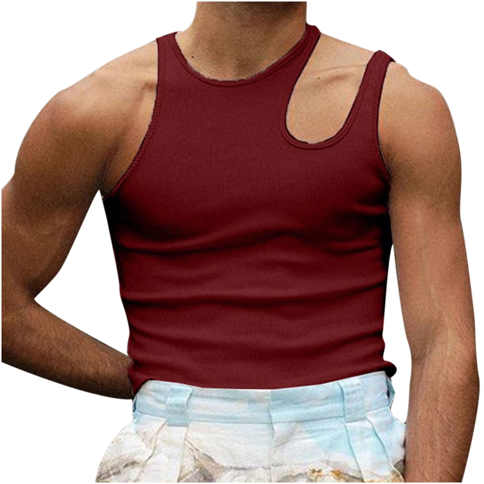 IROINNID Round Neckline Work Out Tops For Men Sleeveless Hollow Out T ...