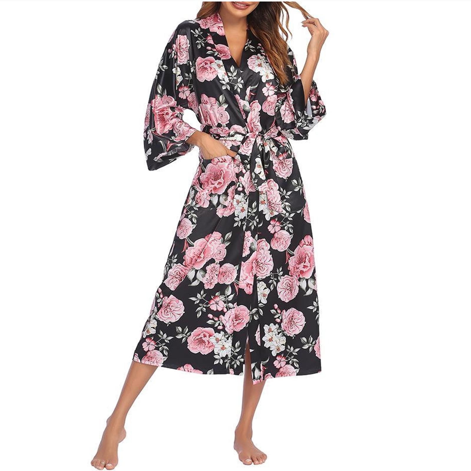 IROINNID Satin Pajama Set for Women with Robe Silk Pyjamas for Women ...
