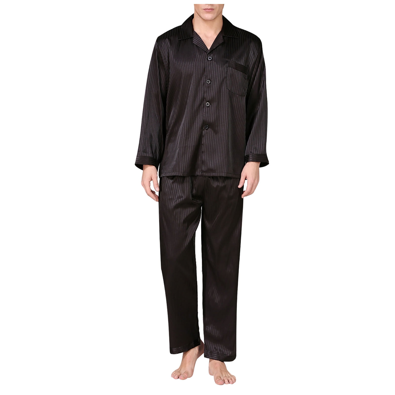 IROINNID Satin Pajamas Set for Men Two-Pieces Casual Long Sleeve Tops ...
