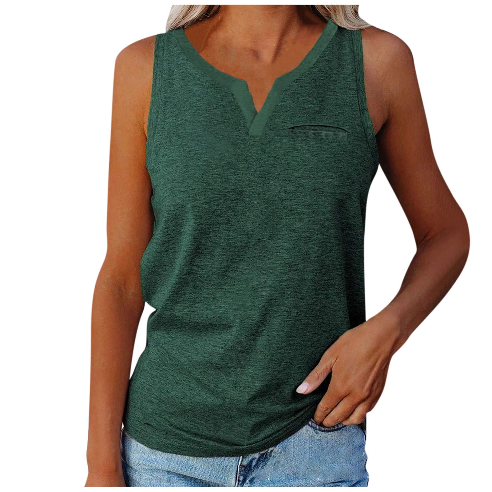 IROINNID Summer Women Minimalist Tank Tops Solid Color v-Neck Pocket ...