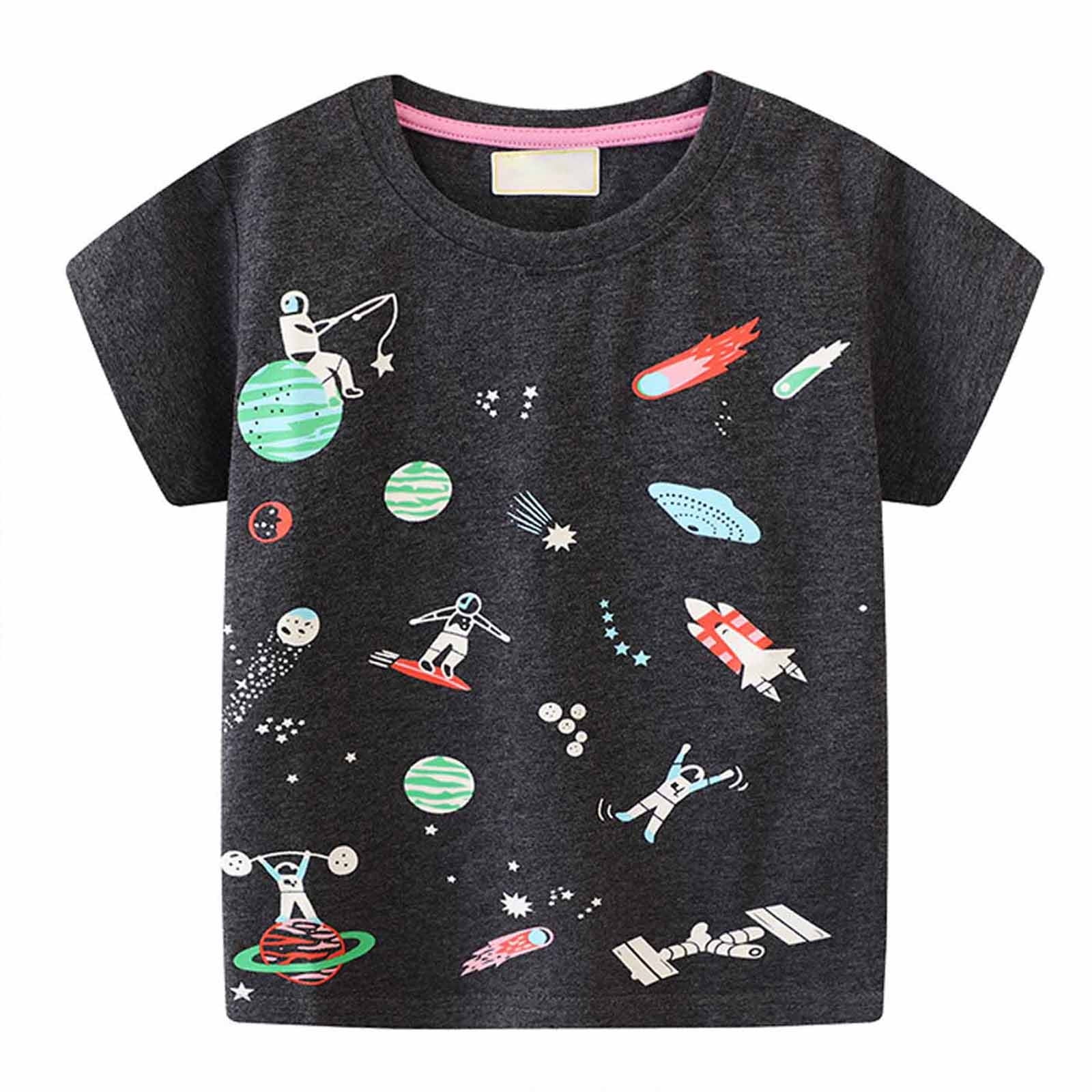 IROINNID Toddler Boy's Round Neck Short Sleeve Luminous Tops Cute Cartoon Printed Comfy Cotton T ...