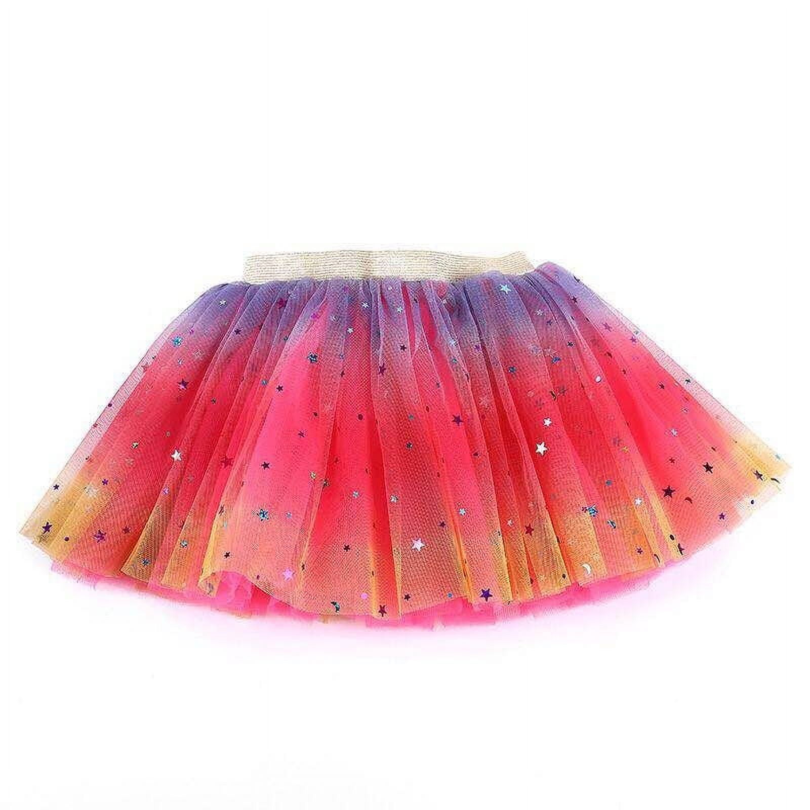 IROINNID Tulle Skirts Girls Rainbow Tie Dye Skirts Kids Sequin Skirt ...