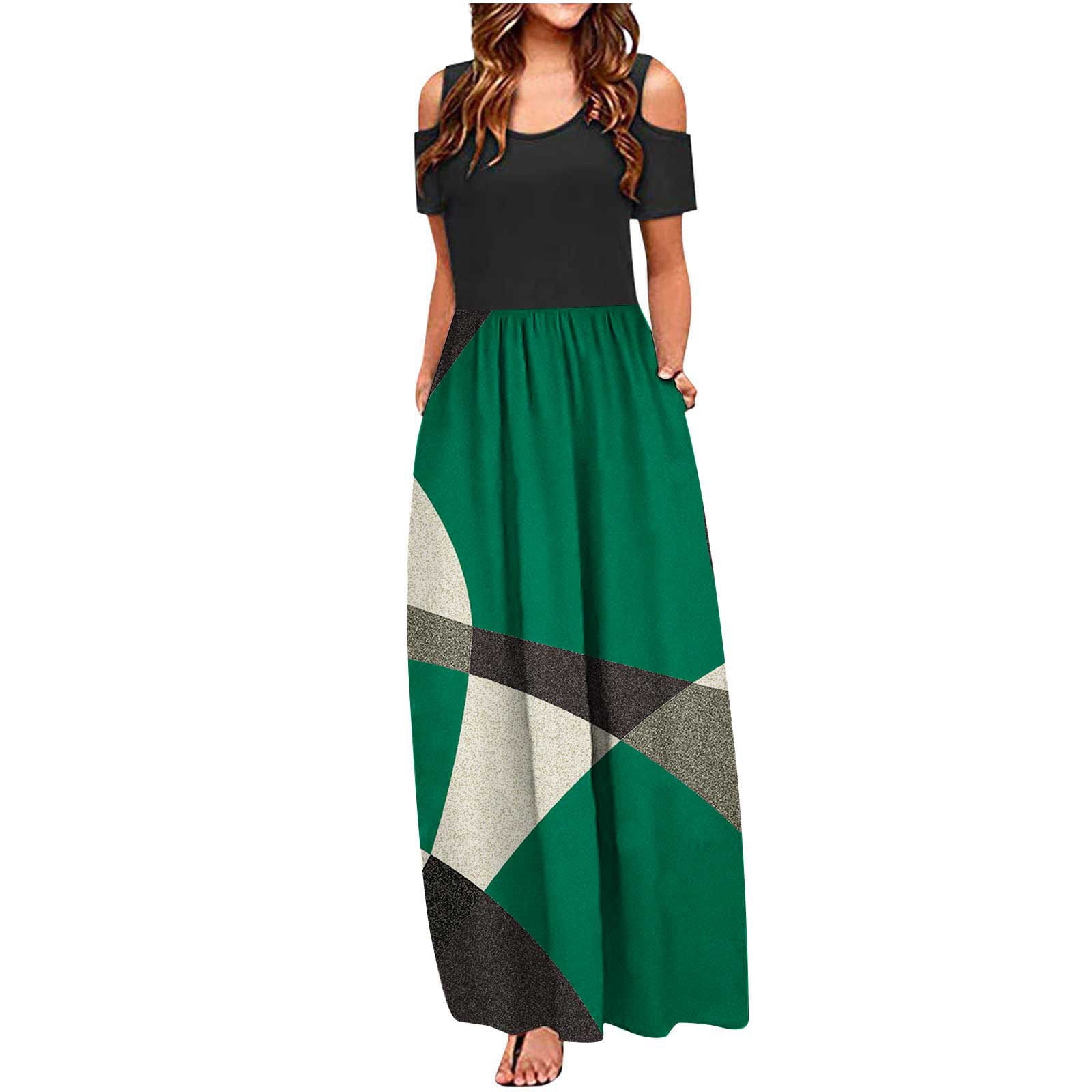 IROINNID Women's A-Line Dress Leisure Print Dress Round Neckline ...