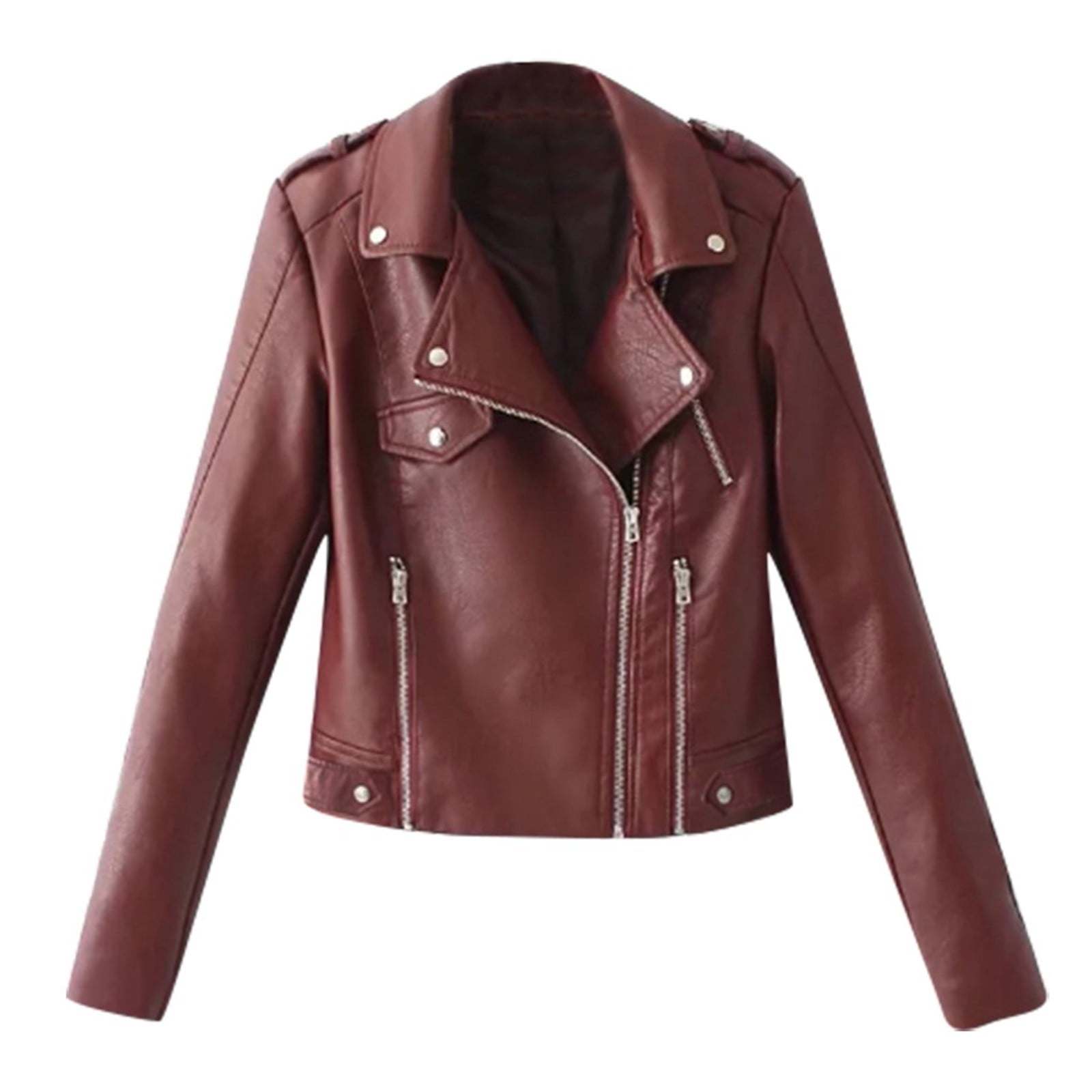 IROINNID Women's Faux Leather Jacket Reduced Long Sleeve Notch Lapel ...