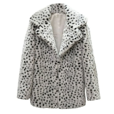 FNFYFH Womens Faux Fur Jacket Lapel Shaggy Coat Leopard Plush Jackets Long Sleeve Open Front ...