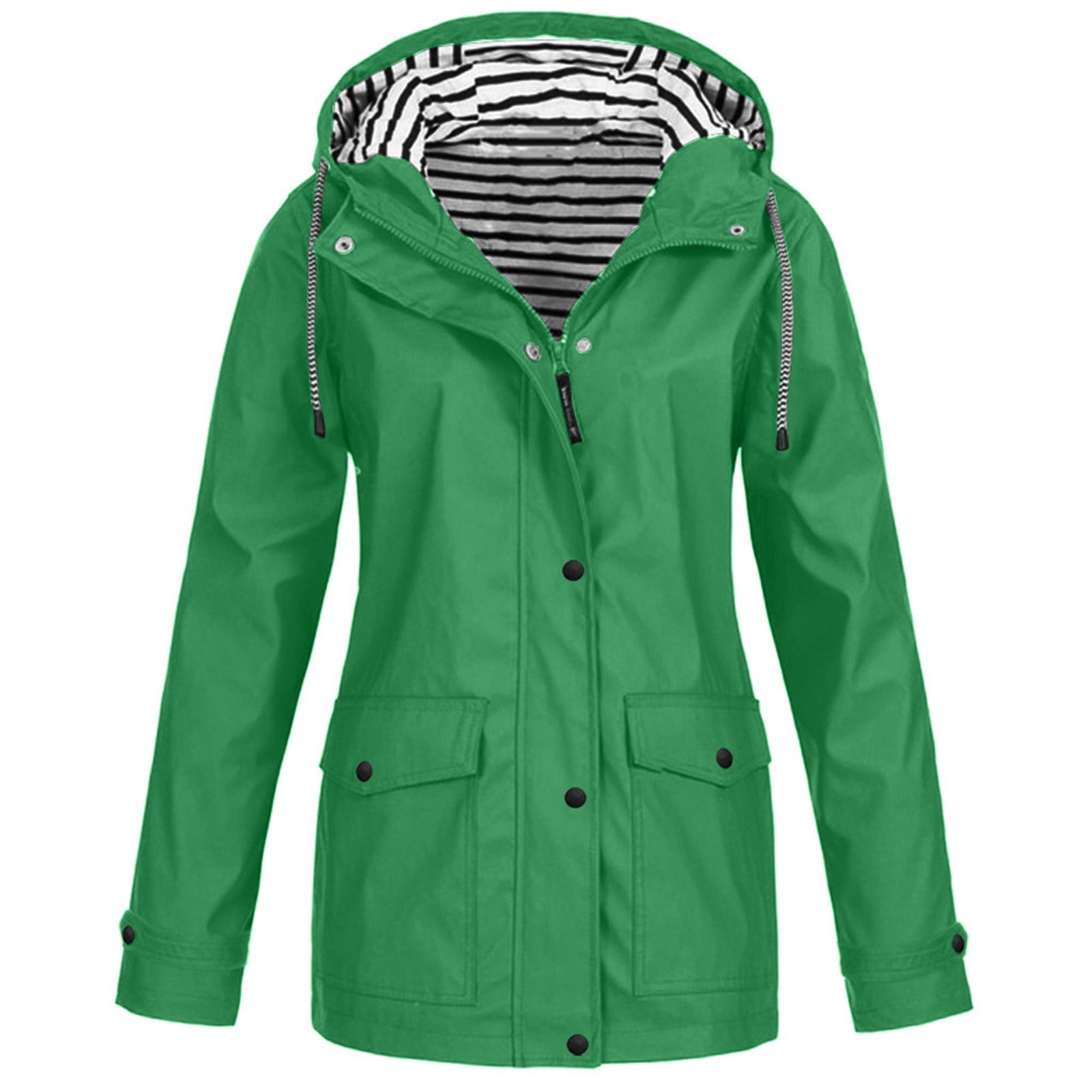 IROINNID Women's Hooded Parka Jacket Solid Color Long Sleeve Warm Rain ...
