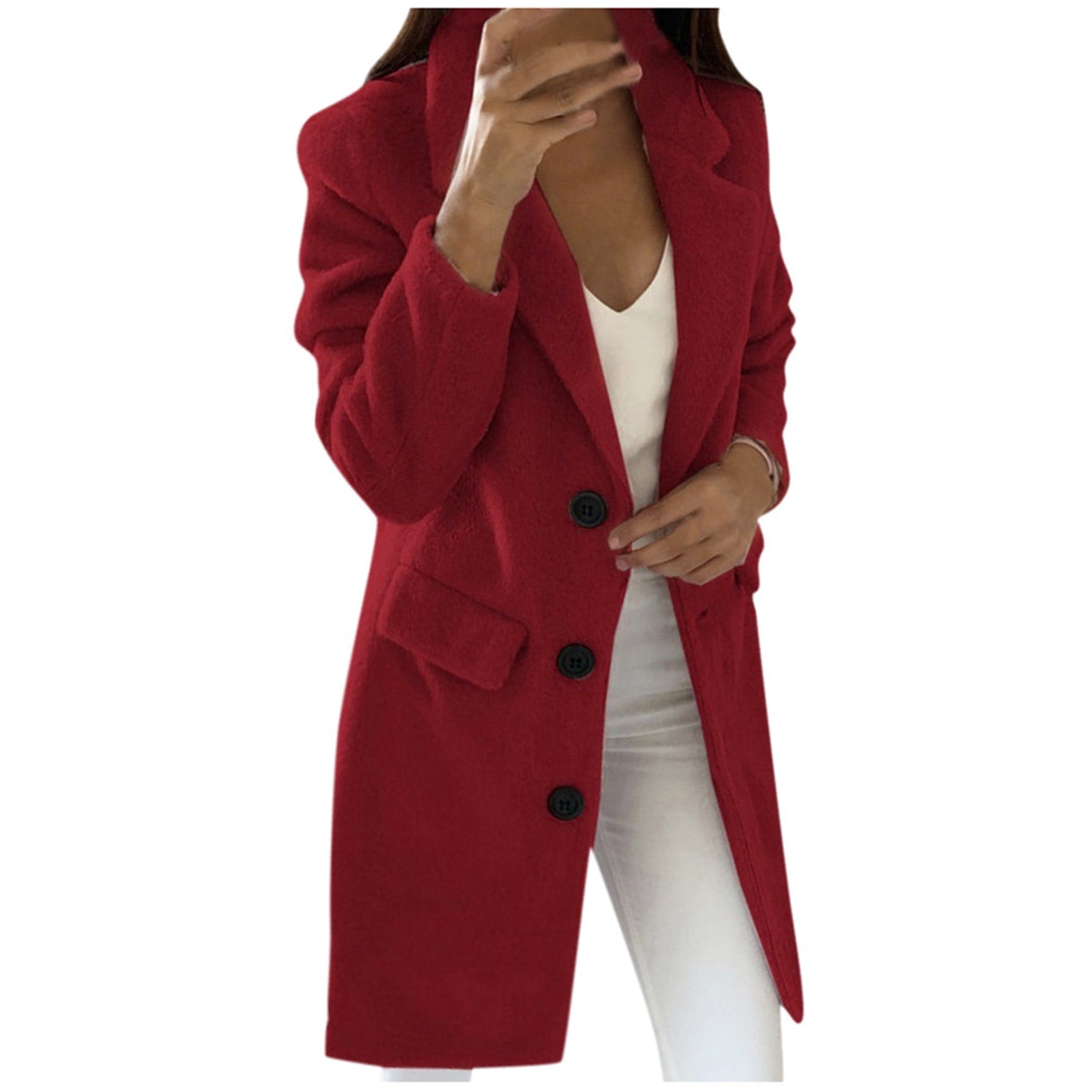 IROINNID Women's Mid-Length Trench Coat Notch Lapel Solid Color Long ...
