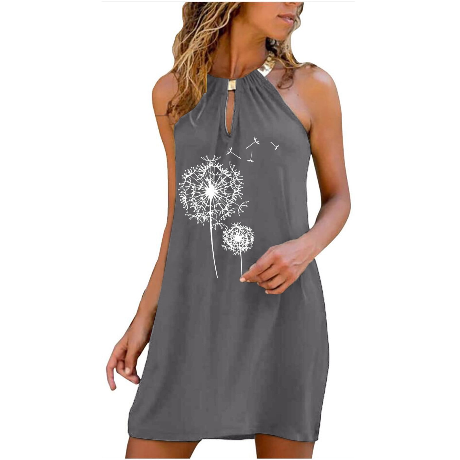 IROINNID Women's Sleeveless Halter Dress Round Neckline Dress Casual ...