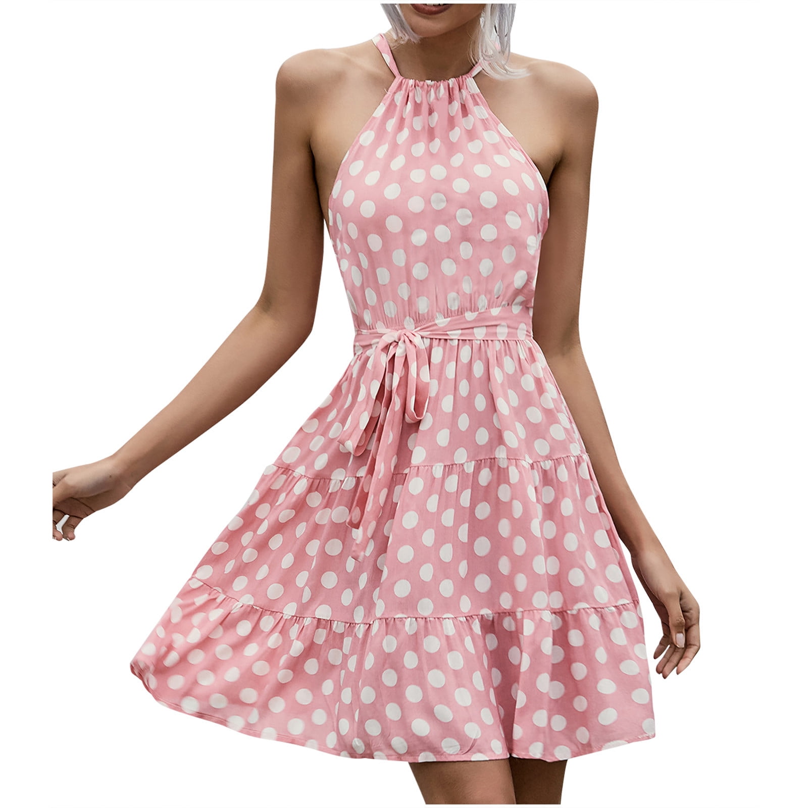 IROINNID Women's Sleeveless Prints Halter Dress Summer Casual Halter ...