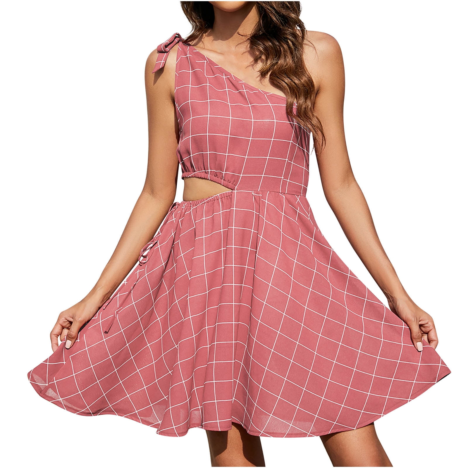 IROINNID Women's Sleeveless Solid Color A-Line Dress Summer New Plaid ...