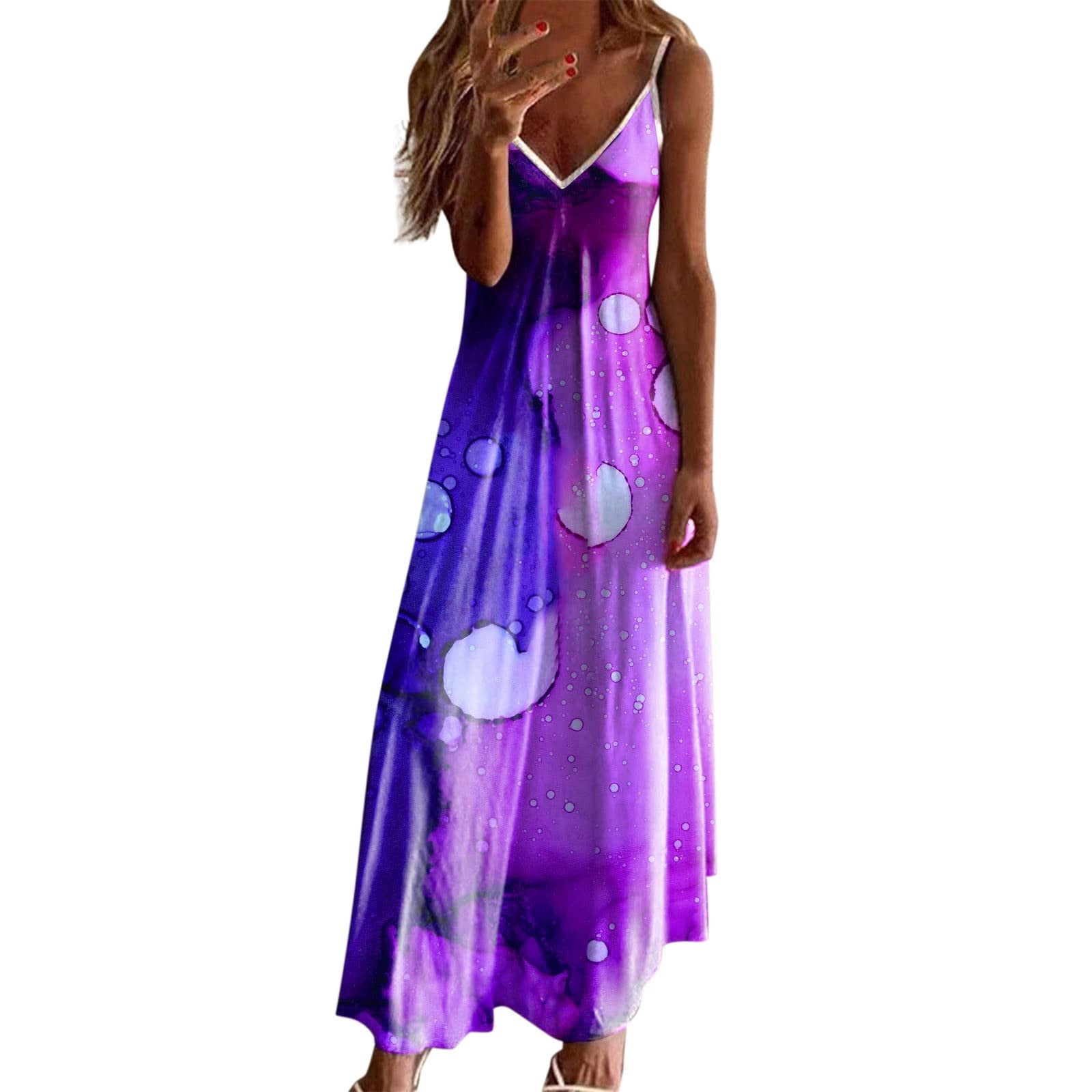 IROINNID Women's Sundress Boho Summer Deep V Neck Sleeveless Maxi Dress ...