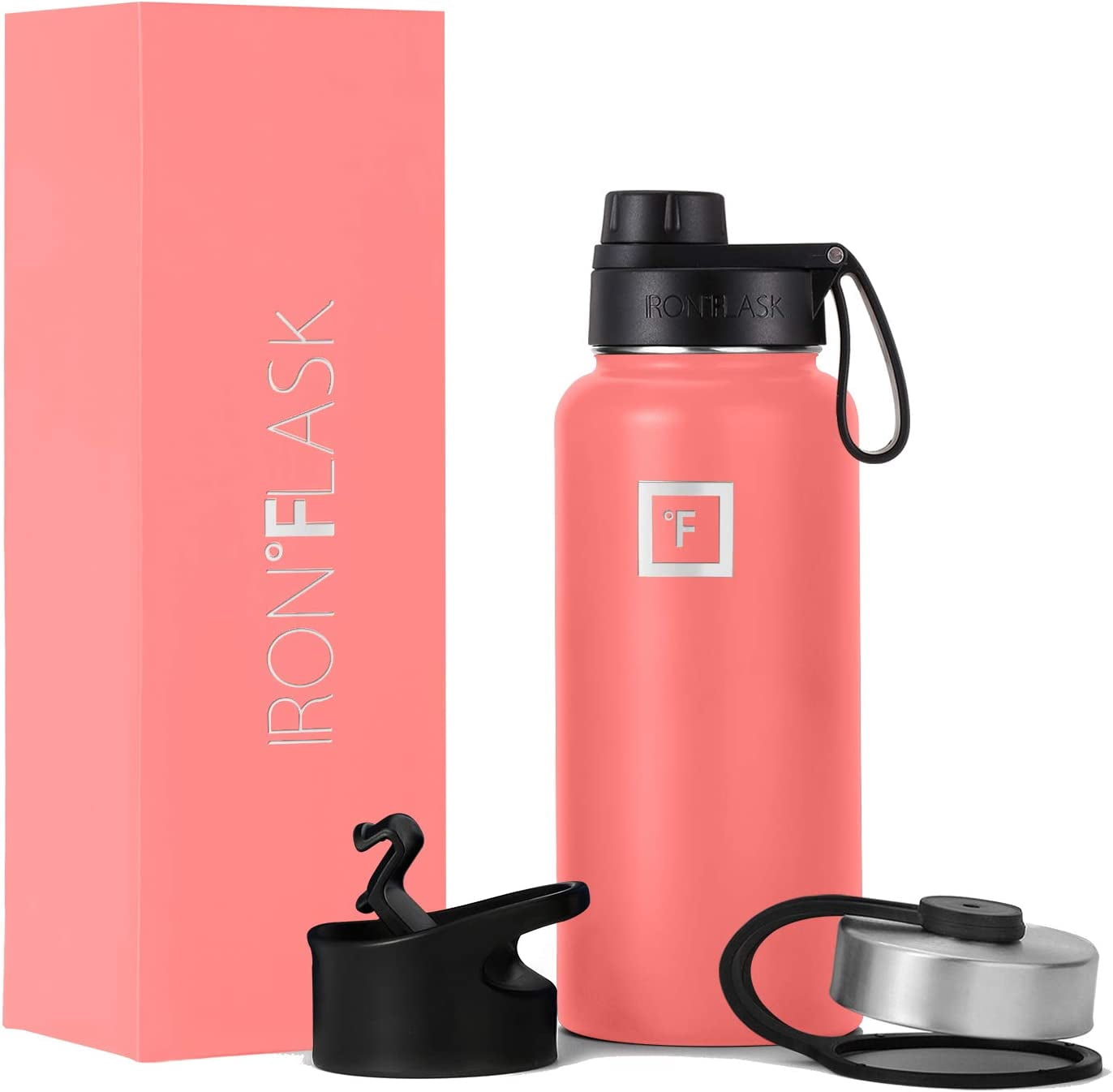 IRON °FLASK Camping & Hiking Hydration Flask with 3 Lids - Stainless ...