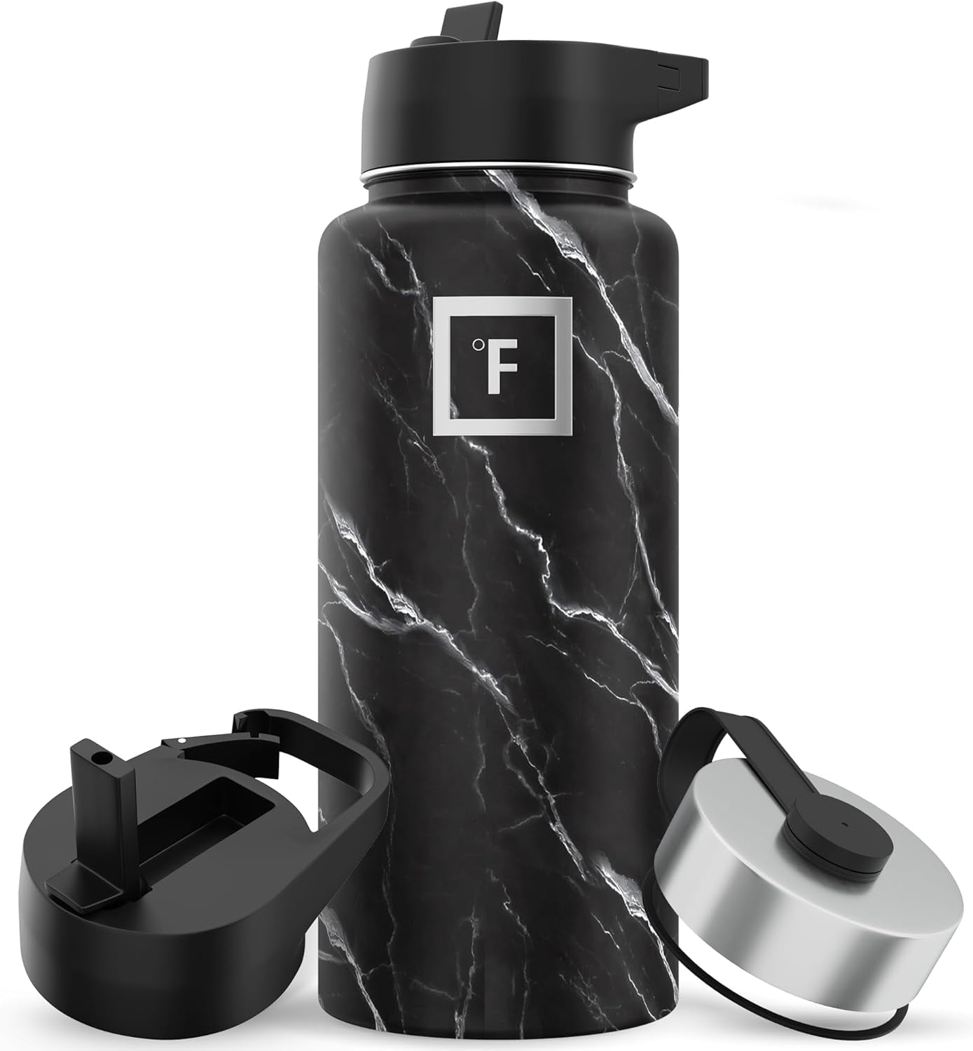 IRON °FLASK Camping & Hiking Hydration Flask, Wide Mouth, 3 Straw Lids ...
