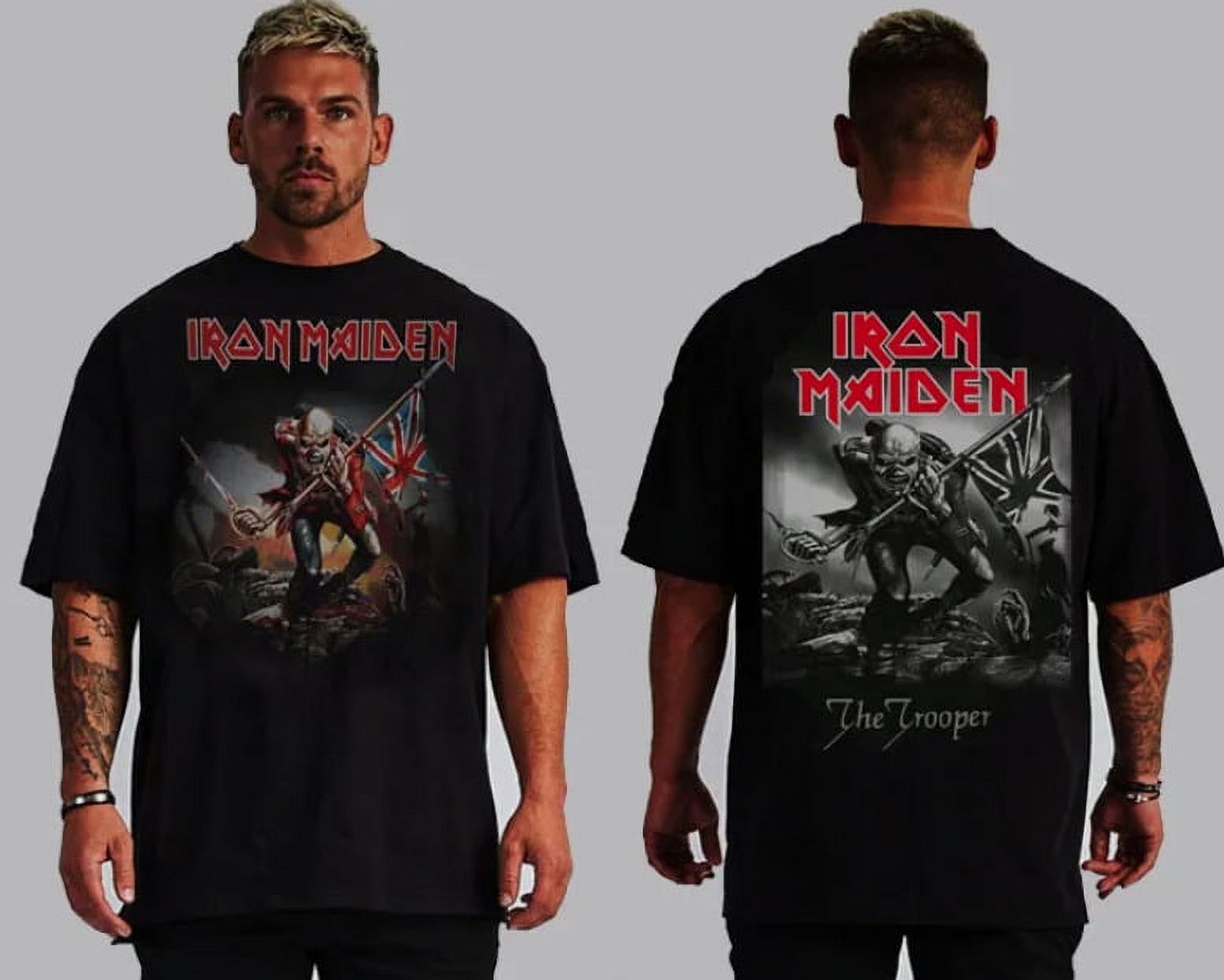 IRON MAIDEN THE TROOPER FRONT AND BACK PRINT HEAVY METAL PUNK ROCK T ...