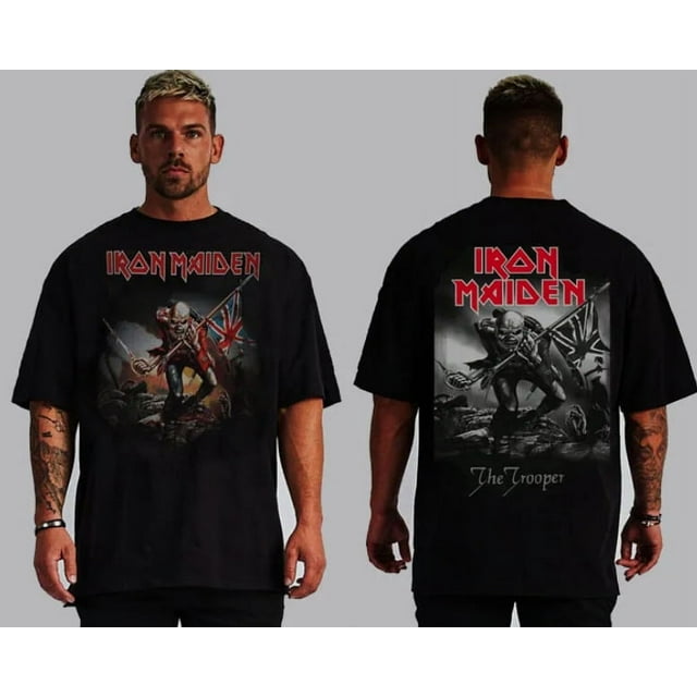 IRON MAIDEN THE TROOPER FRONT AND BACK PRINT HEAVY METAL PUNK ROCK T ...